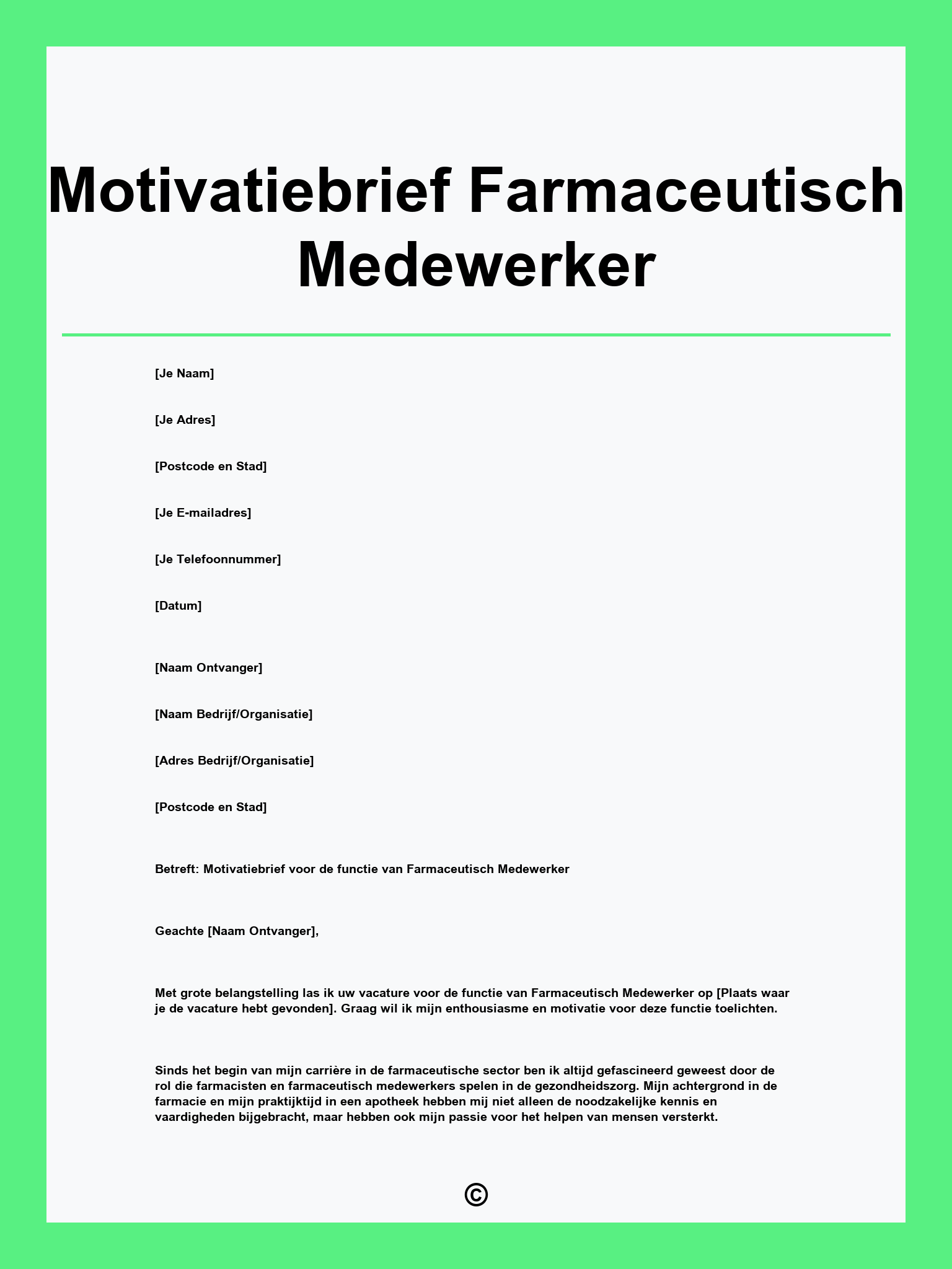 Motivatiebrief Farmaceutisch Medewerker - Voorbeeld