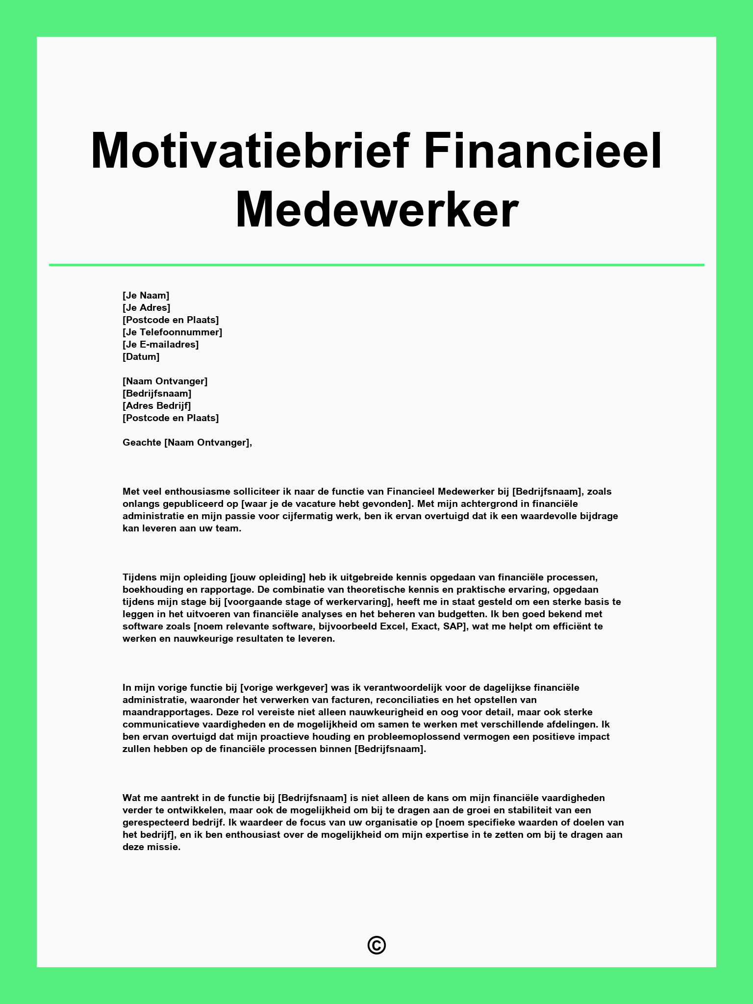 Motivatiebrief Financieel Medewerker - Voorbeeld