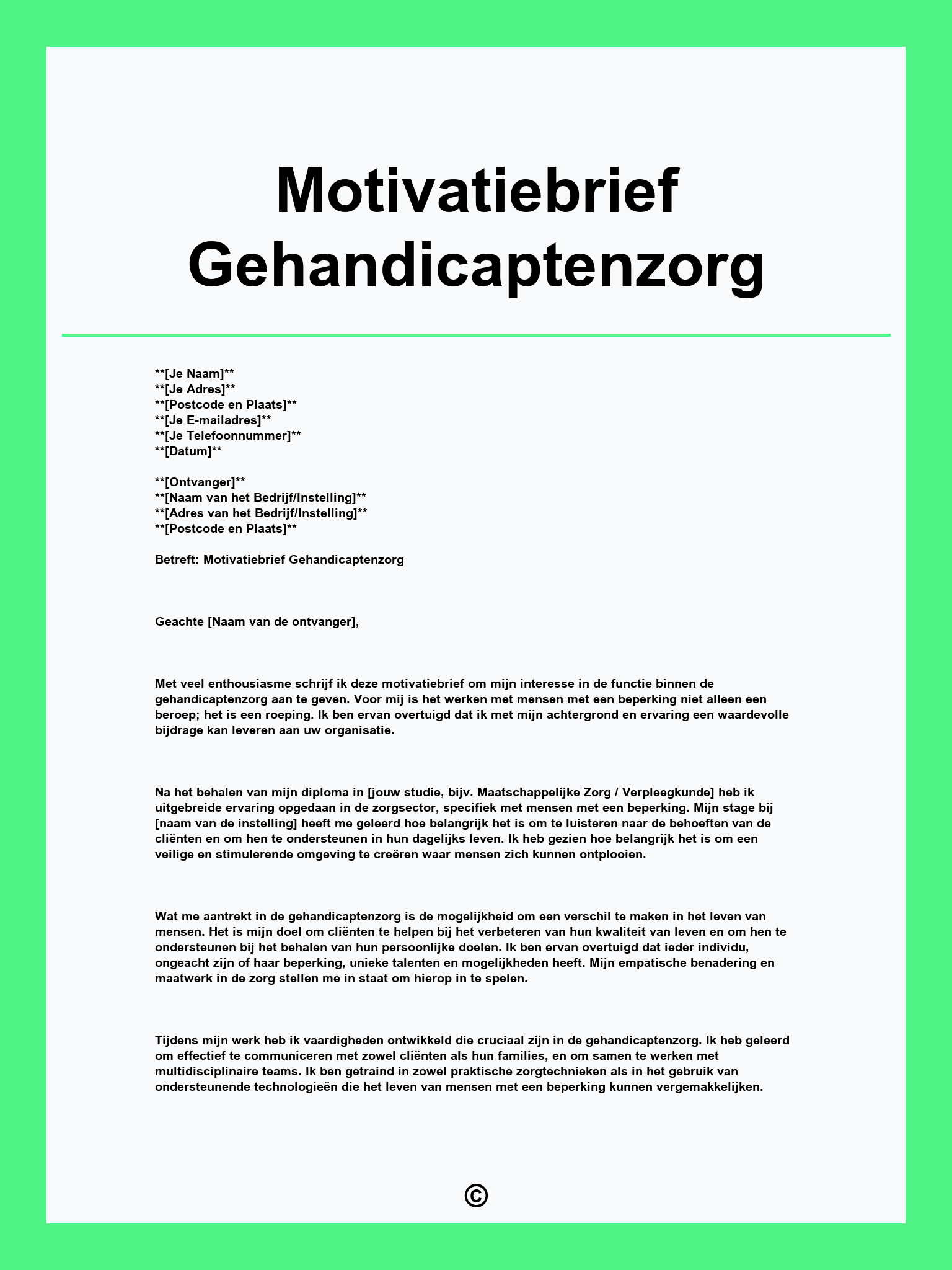 Motivatiebrief Gehandicaptenzorg - Voorbeeld